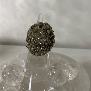 Jewelry | Pyrite Druzy Statement Ring Oval Sparkling Stone Adjustable ...